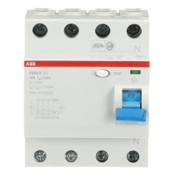 ABB F204A-25/0.3 Residual Current Circuit Breaker - 4P - Type A - 300 mA - 25 A