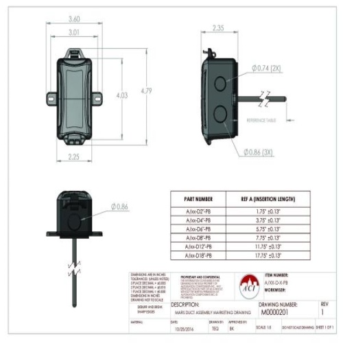 ACI 119692 A/TT1K-D-8"-1-PB Transmitter,1K Ohm Duct RTD