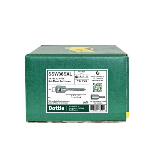Dottie SSW38SXL - 3/8''-16 XL Wood Side Mount Rod Hanger, Carbon Steel