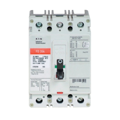 Eaton FD3030L Molded Case Circuit Breaker, C Series, 600 Max Volt, 30 ...