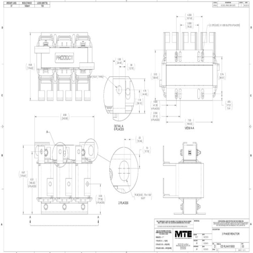 MTE RLW-013003 RLW Series Reactor - 240-600 Volt, 40-125 HP, 0.18mH ...