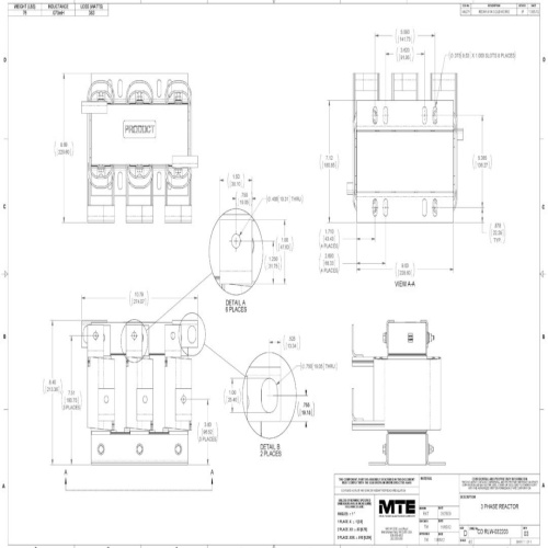 MTE RLW-032203 RLW Series Reactor - 240-600 Volt, 225-350 HP, 0.07mH ...