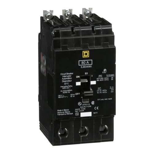 Schneider Electric EJB34080 E-Frame Brkr 80A, 3P, 480Y/277V, 65/100kA ...