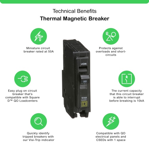 Schneider Electric QO150 Mini circuit breaker, QO, 50A, 1 pole, 120/240 ...