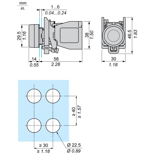 Schneider Electric XB4BPS31GEX Harmony XB4 ATEX Pushbutton 22mm Diameter IP65